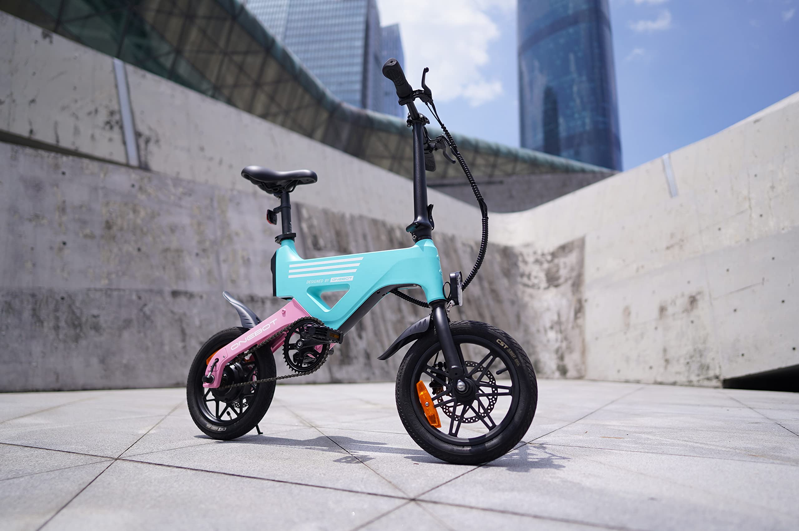 ONEBOT Electric Bike, Folding Electric Bicycle with 250W Motor 15.5MPH, 14" Wheels, Lighter Magnesium Alloy Frame (Blue)