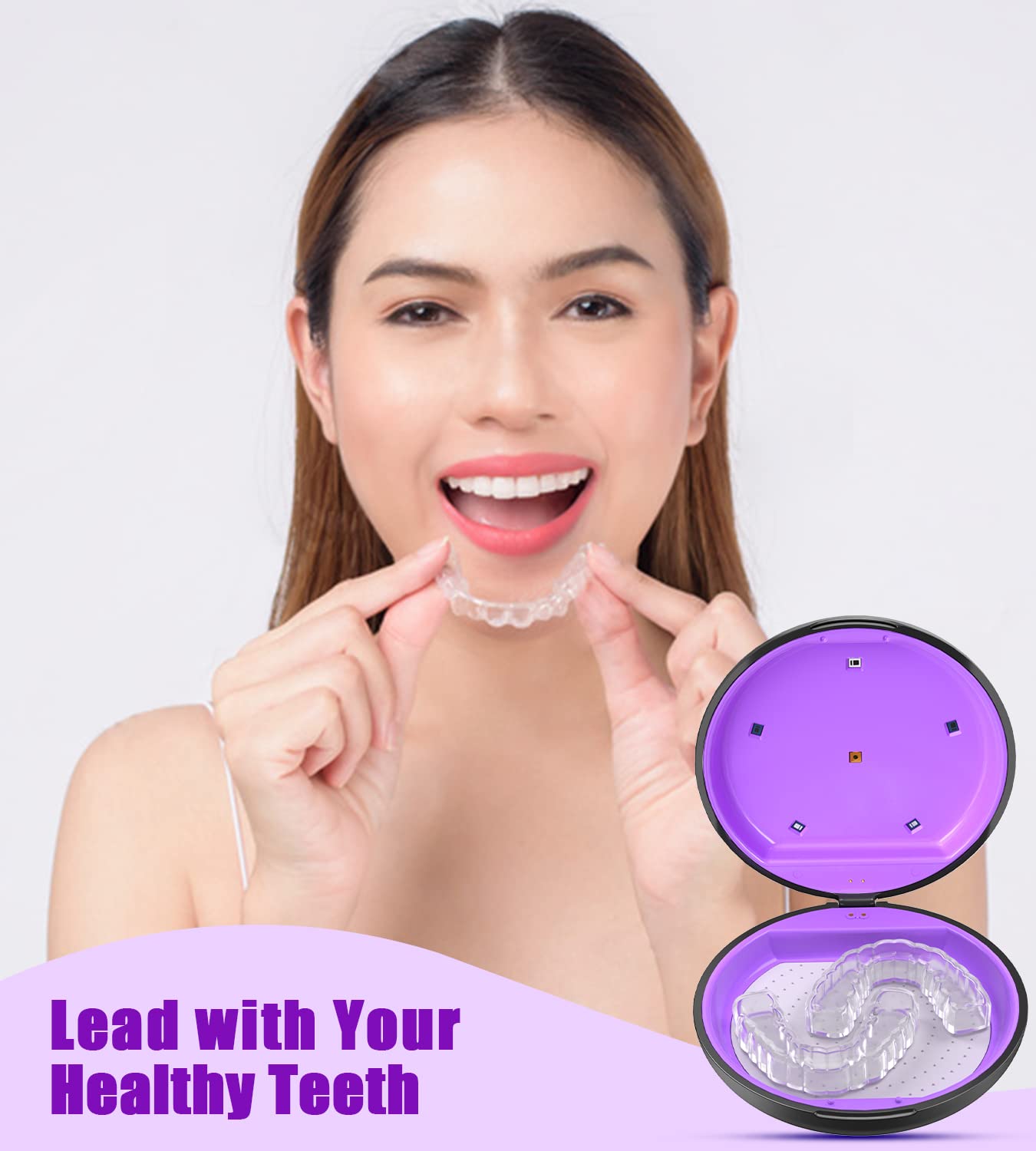 SZUS Retainer Case, UVC Sterilization Aligner Case, Portable Dental Braces Cleaner Case Battery Powered with Clip, UV Light, Retainer Holder Box for Orthodontic Mouth Guard, Night Guard, Teeth Braces