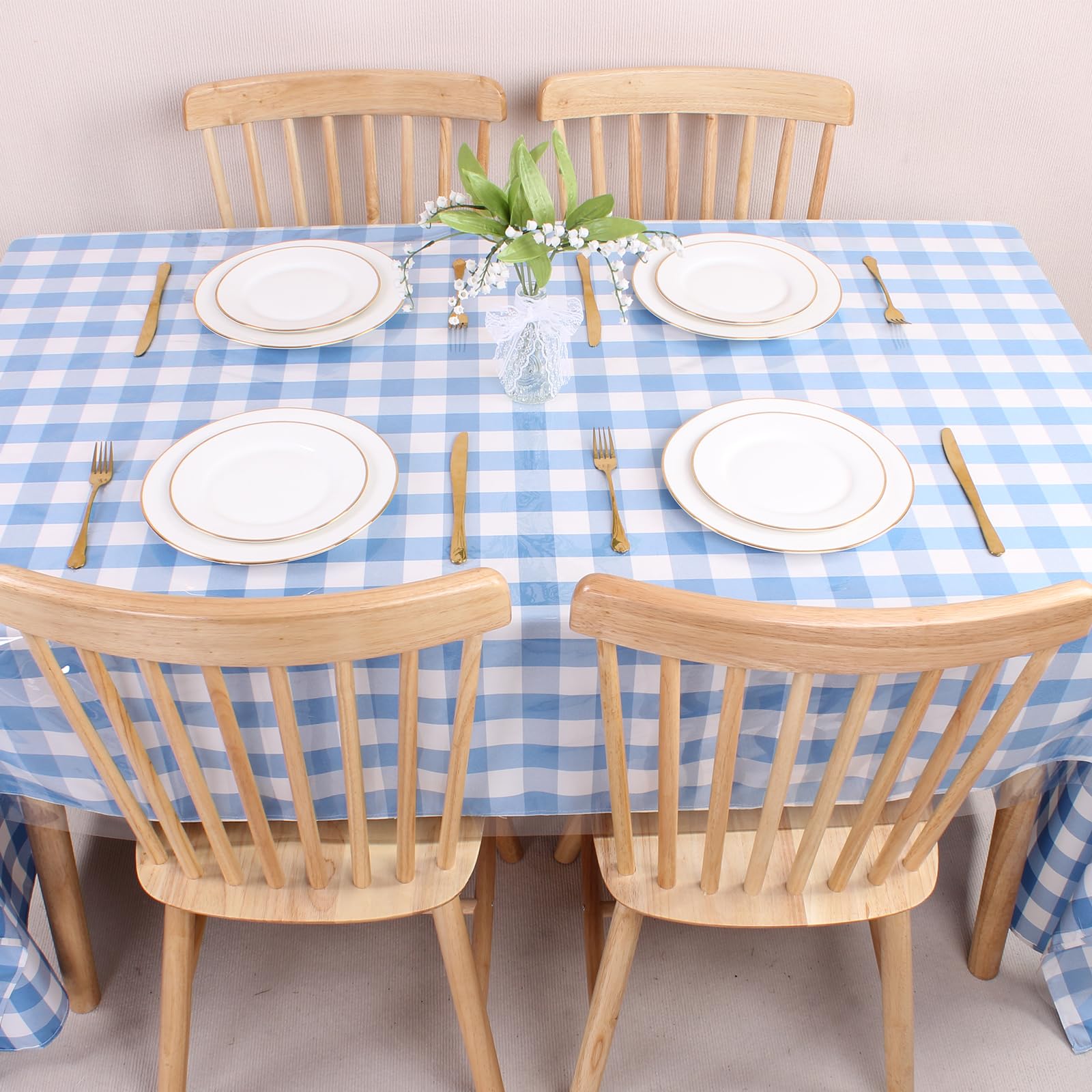 Kesfey Clear Tablecloth Protector 54 x 84 inch Waterproof Plastic Table Cloths Vinyl Rectangle PVC Table Covers Oil-Proof Spill-Proof Wipeable Transparent Dining Table Cloth for Kitchen Camping Party
