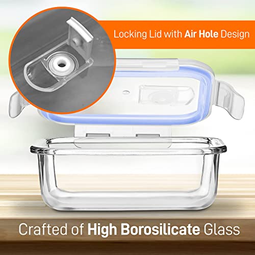 NutriChef 10-Piece Glass Food Containers - Stackable Superior Glass Meal-prep Storage Containers, Newly Innovated Leakproof Locking Lids w/Air Hole, Freezer-to-Oven-Safe,Blue