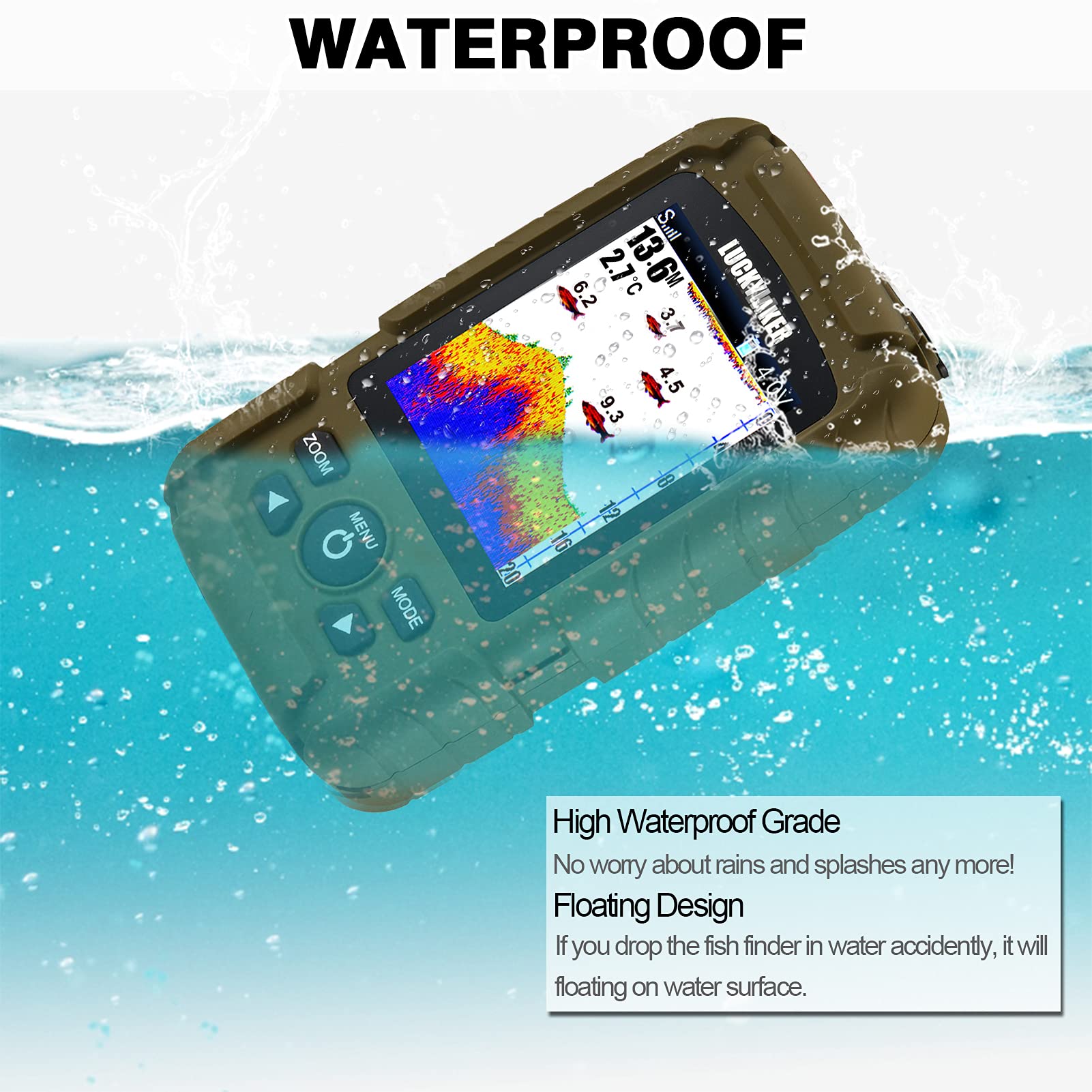 LUCKYLAKER Boat Transducer Fish Finders Sonar Wireless Handheld Depth Finder Kayak Waterproof Display Fish Finders Sensor Wired Ice Fishing