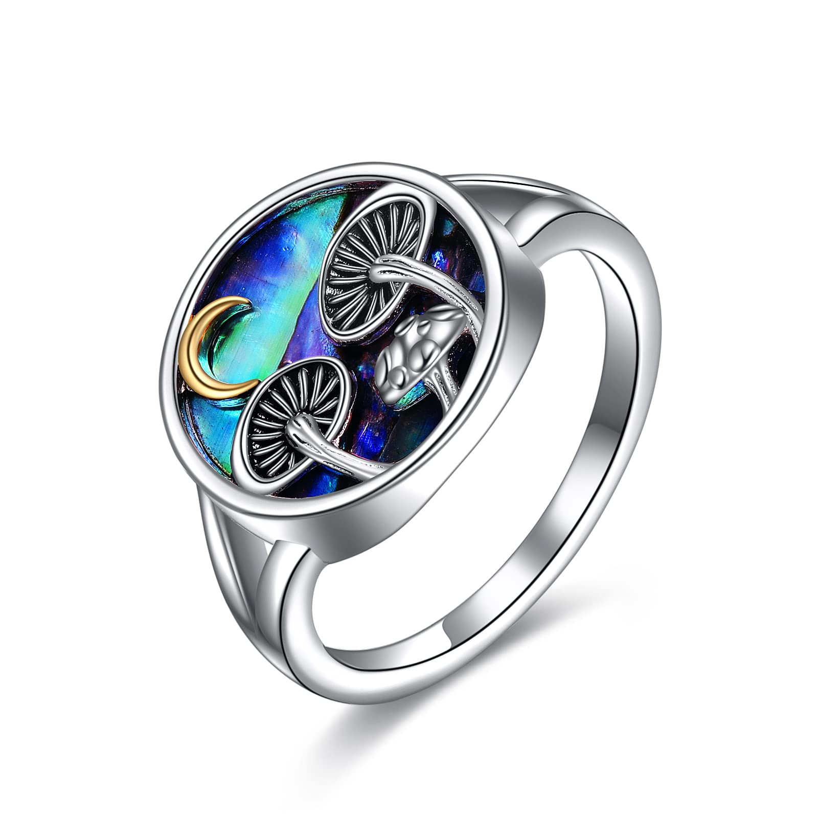 ONEFINITY Magical Mushroom Rings S925 Sterling Silver Abalone Shell Mushroom Moon Ring Birthday Gifts For Women