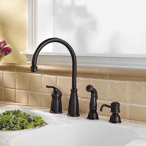 Pfister Avalon Kitchen Sink Faucet with Side Sprayer and Soap Dispenser, Single Handle, High Arc, Tuscan Bronze Finish, GT264CBY