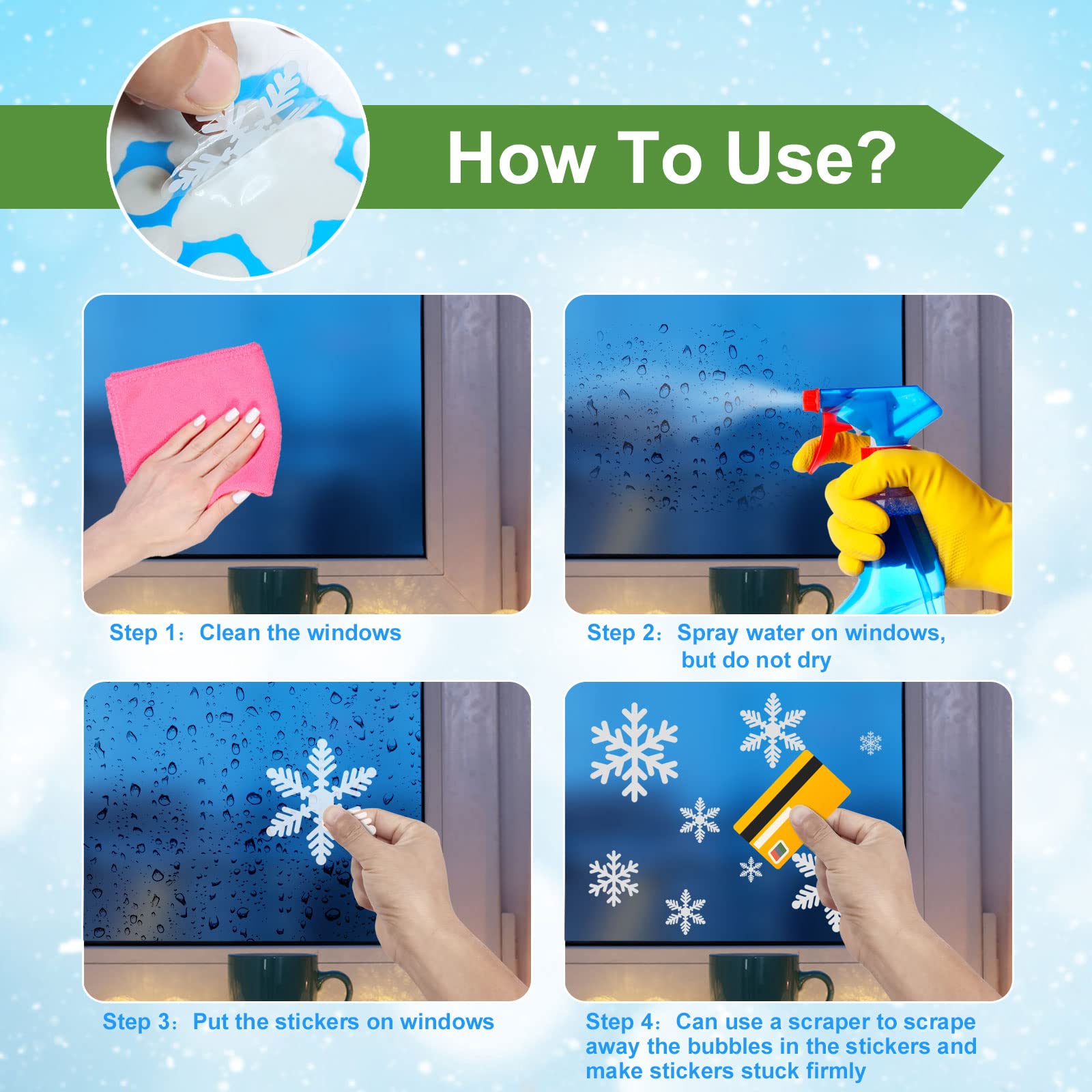 Kesoto Christmas Decoration Snowflake Window Clings Glueless PVC Wall Stickers for Windows Glasses, 10 Sheets