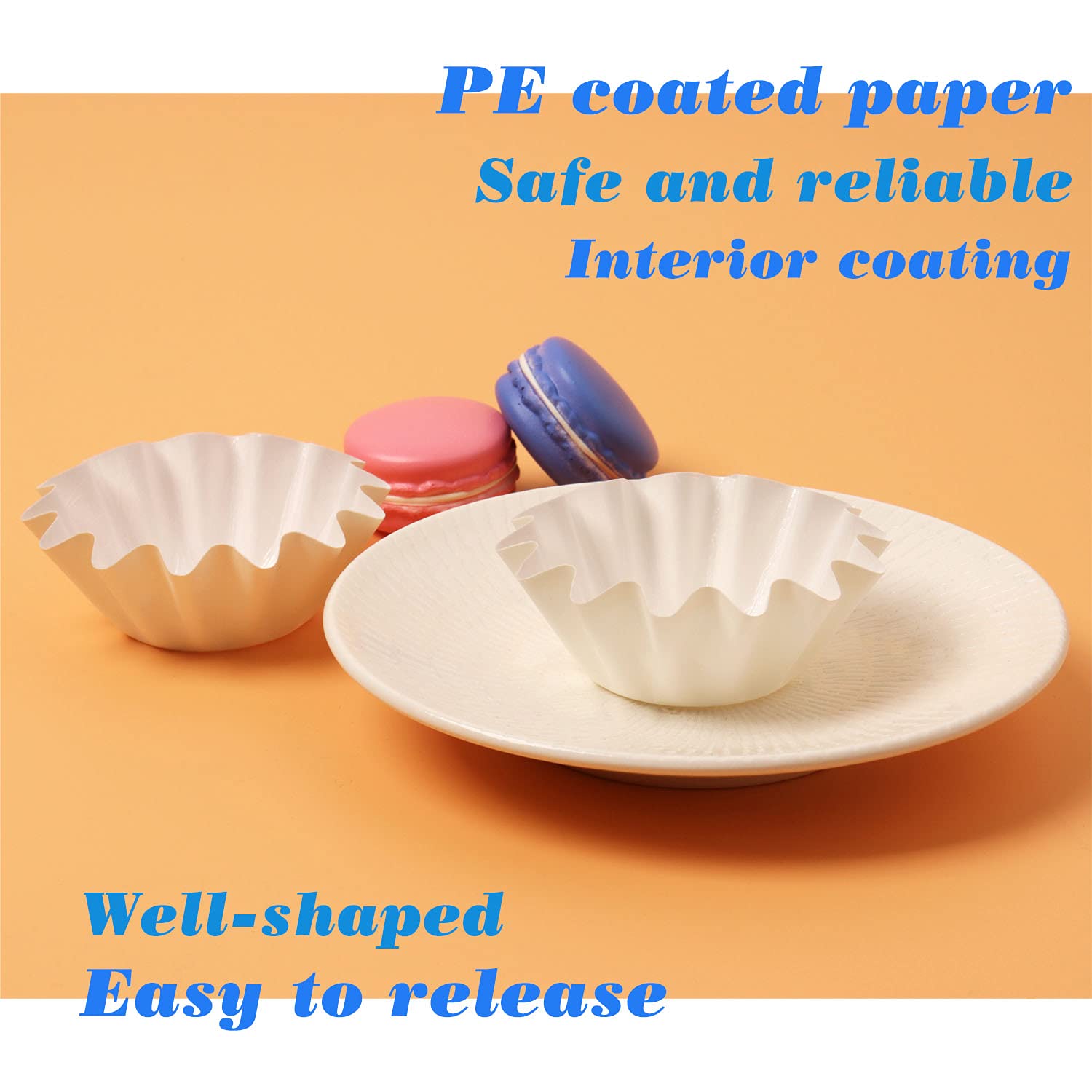 popokk 100 Pieces Wave White Cupcake Liners Flared Paper Baking Cups Wrappers Disposable Muffin Liners Muffin Case Trays for Muffins Baking,Cupcakes,Party Decorations