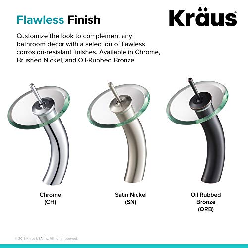 Kraus KGW-1700CH-FR Single Lever Vessel Glass Waterfall Bathroom Faucet Chrome with Frosted Glass Disk,Bronze