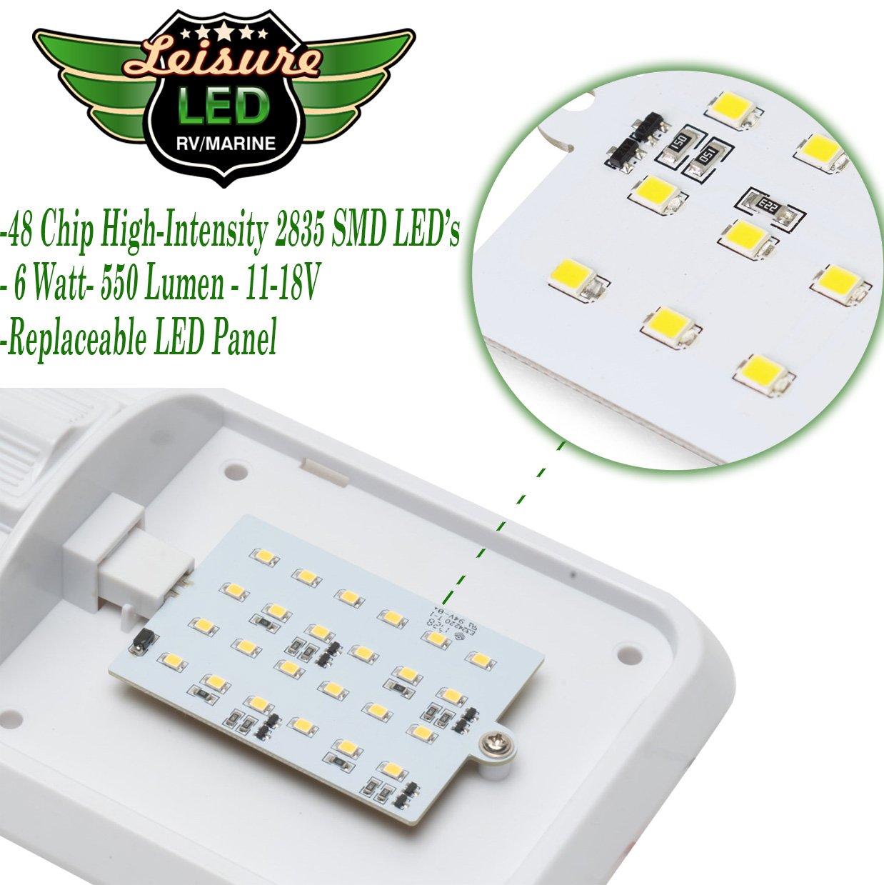 Leisure LED 5 Pack 12V Led RV Ceiling Dome Light RV Interior Lighting for Trailer Camper with Switch, Single Dome 300LM (Natural White 4000-4500K, 5-Pack)
