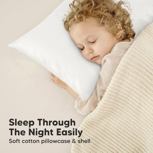 KeaBabies Toddler Pillow with Pillowcase, Jumbo 14X20 - Soft Organic Cotton Toddler Pillows for Sleeping - Machine Washable - Perfect for Travel, Toddler Bed Set (Soft White)
