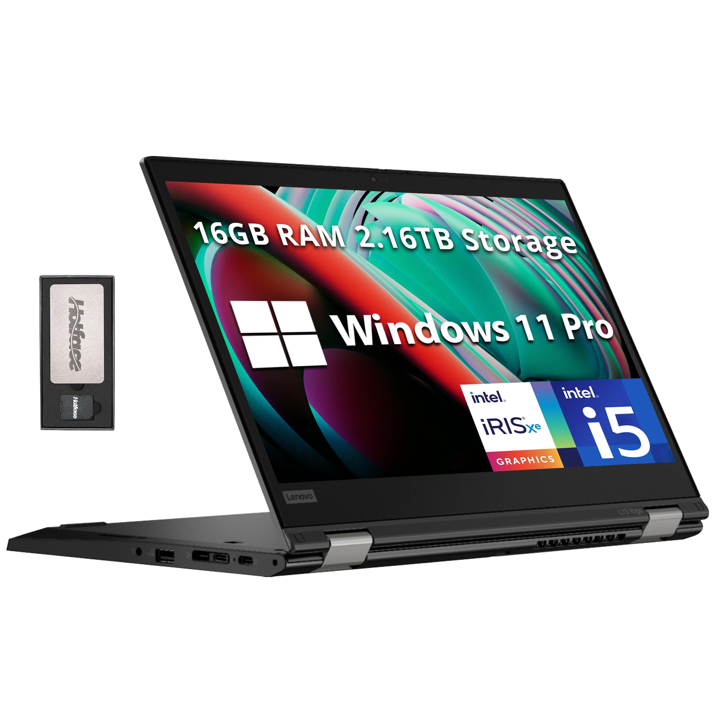 Lenovo ThinkPad L13 Yoga 2-in-1 13.3" FHD Touchscreen Laptop, Intel i5-1145G7, 16GB RAM, 2TB SSD, Intel βIris Xe Graphics, Fingerprint Reader, Backlit Keyboard, Win 11 Pro, Black, 32GB USB Card