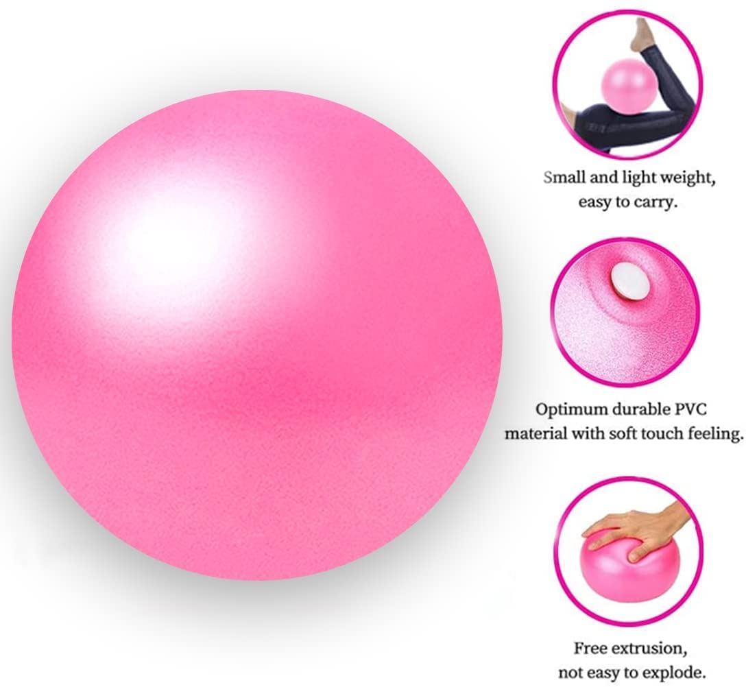 Mini Pilates Exercise Yoga Ball, 8 Inch Small Inflatable Exercise Yoga Ball,Core Training and Physical Therapy Equipment, Improves Balance for Home & Gym & Office with Pump(Pink)