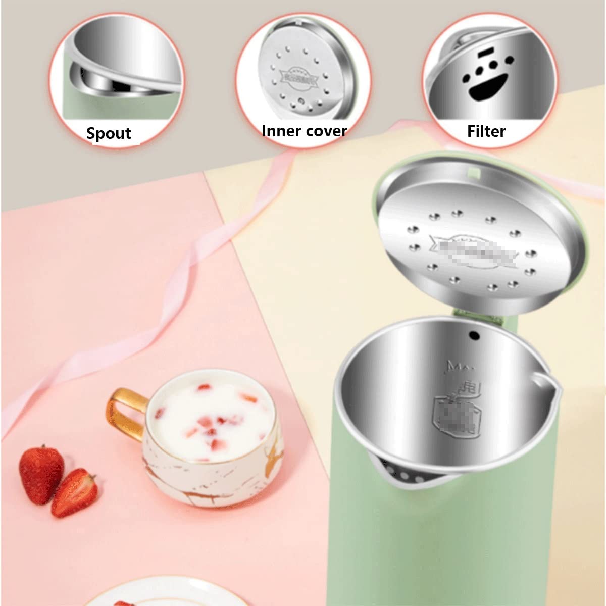 Kettle Electric, Compact Mini Sized Electric Hot Water Kettle Double Wall Electric Hot Water Kettle, Auto Shut Off, Seamless 304 Stainless Steel Electric Tea Kettle (Color : White, Size : 2.5L)