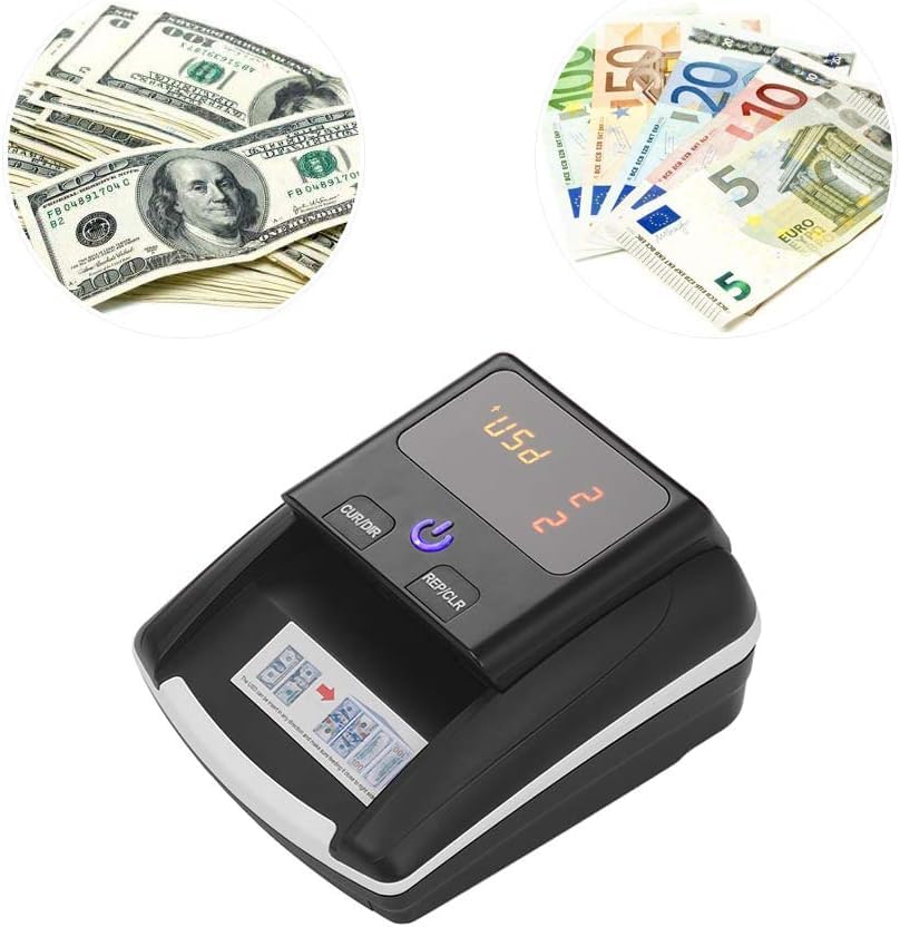 SPUZZO Banknote Bill Detector Denomination Value Counter Detection with Battery Counterfeit Fake Money Currency Cash Checker Tester Machine for USD Euro