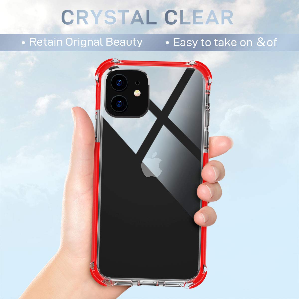 MATEPROX Compatible with iPhone 11 Case Clear Heavy Duty Protective Crystal Back Cover with Shockproof Bumper Case for iPhone 11 2019 6.1(Red)