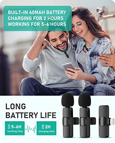 KEYOXY Wireless Lavalier Microphone, 2-in-1 Wireless Microphone for iPhone/iPad/Android/Laptop (iPhone)