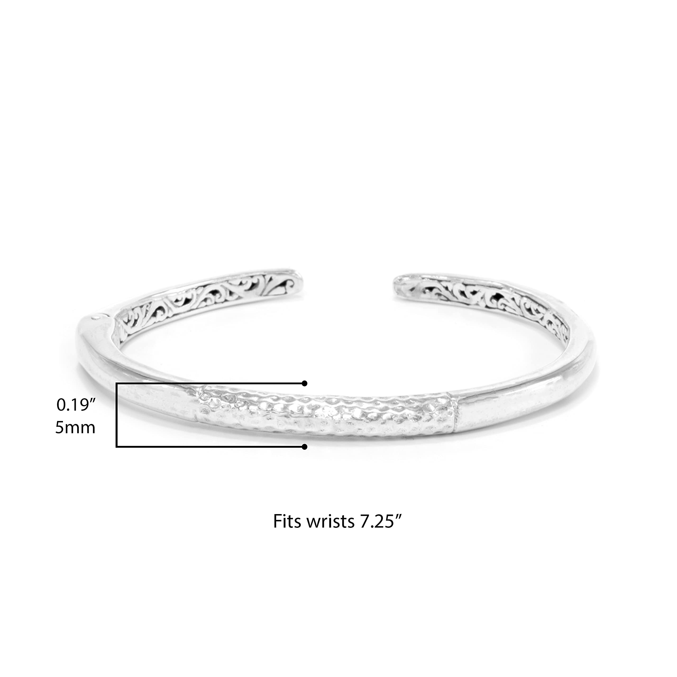 Sarda - .925 Sterling Silver High Polish & Hammered Oval Kickback Bracelet - Handmade by Bali Artisans - Size 7-1/4"