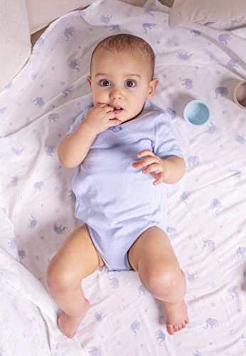 Stellou & friends Unisex, Short Sleeve, Crossbody, Side Snap, One-Piece Kimono Style, 100% Cotton Bodysuit - 3-Pack (Blue Solid and Stripes, 0-3 Months)