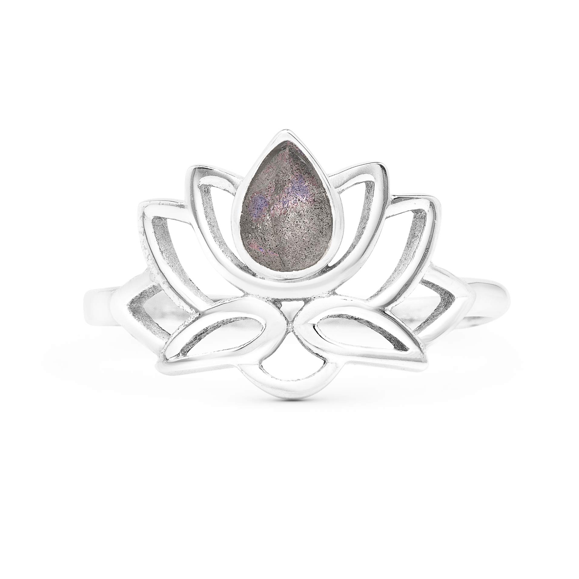 Koral Jewelry Cut Pear Labradorite Lotus Ring 925 Sterling Silver Ethnic Vintage Tribal Gipsy Boho Look (9)