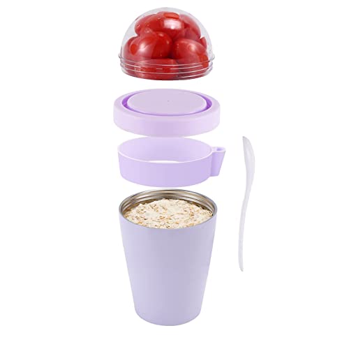 Wheelive Insulated Yogurt Container with Lid, Leak Proof Stainless Steel Parfait Cups with Lids and Reusable Plastic Spoon, 17oz Overnight Oats Containers with Lid On the Go, Dishwasher Freezer Safe
