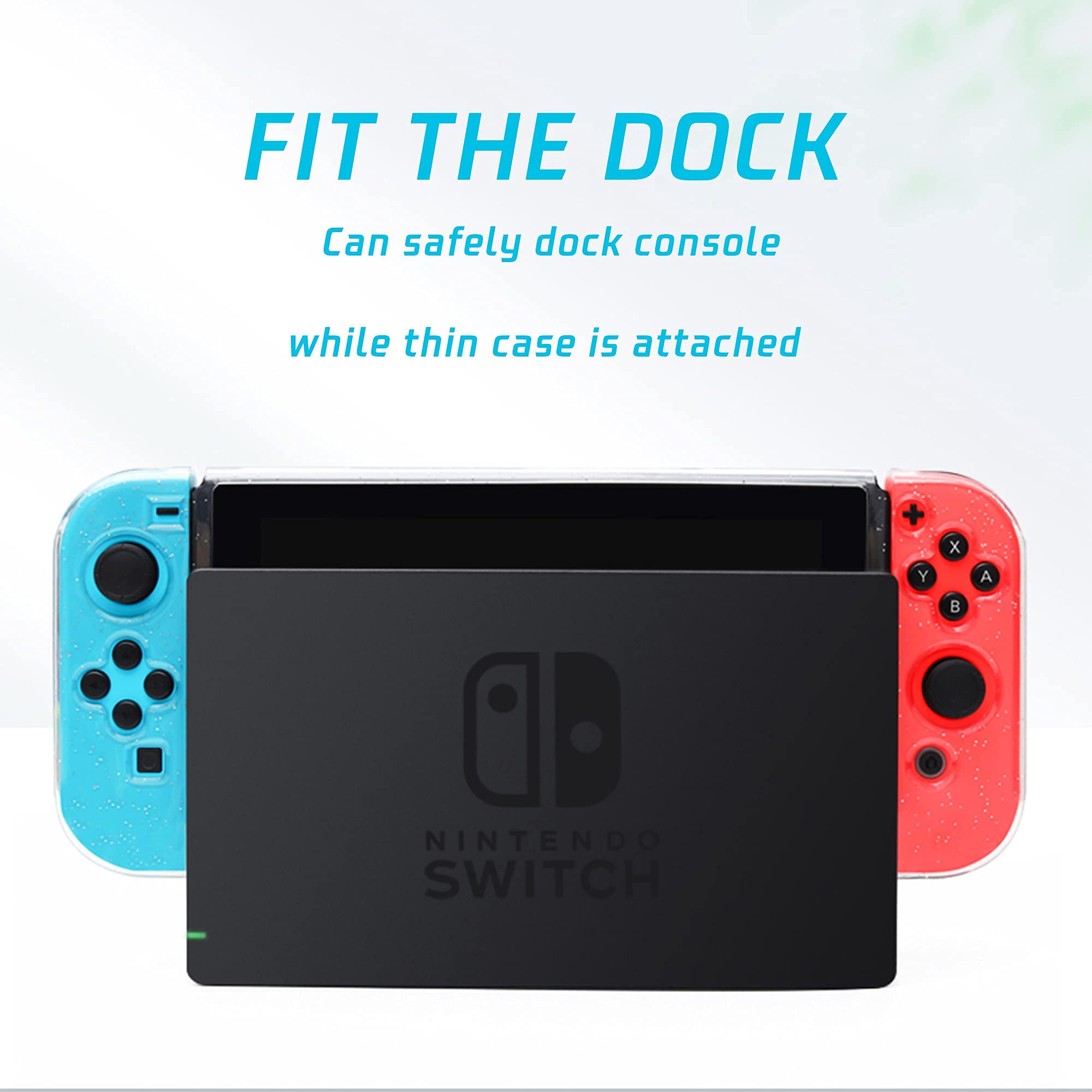 LASTYAL Protective Case Cover for Nintendo Switch, Glitter Clear TPU Soft Case for Switch and Joy Con Controller with 2 Glitter Cat Paw Thumb Grips