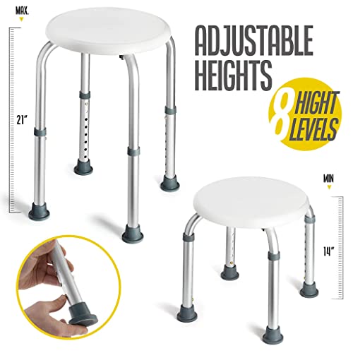 Shower Chair Set of 5 Includes Suction Grab Bar & Suction Cup Shower Head Holder & Back Scrubber & Additional Sponge Tool Free Shower Chair with 8 Adjustable Heights Portable Bath Chair for Elderly