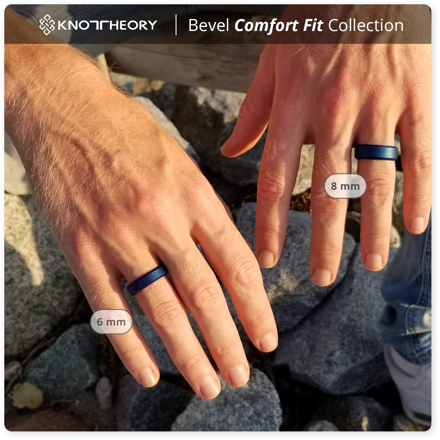 Knot Theory Metal Dark Blue Silicone Ring for Men Women - Breathable Bevel Comfort Fit 6mm Wedding Band Size 12