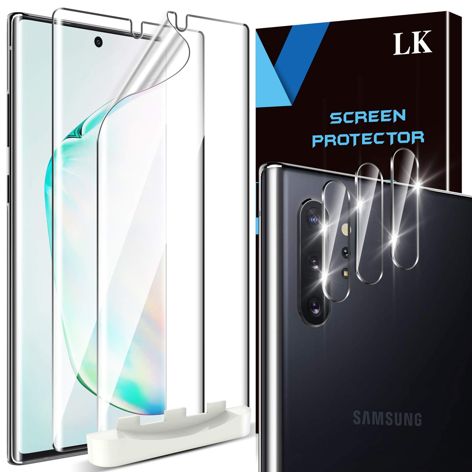 LK 5 Pack 2 Pack Screen Protector + 3 Pack Camera Lens Protector for Samsung Galaxy Note 10 Plus 6.8-inch, Positioning Tool, HD Ultra-Thin, Flexible TPU Film Clear