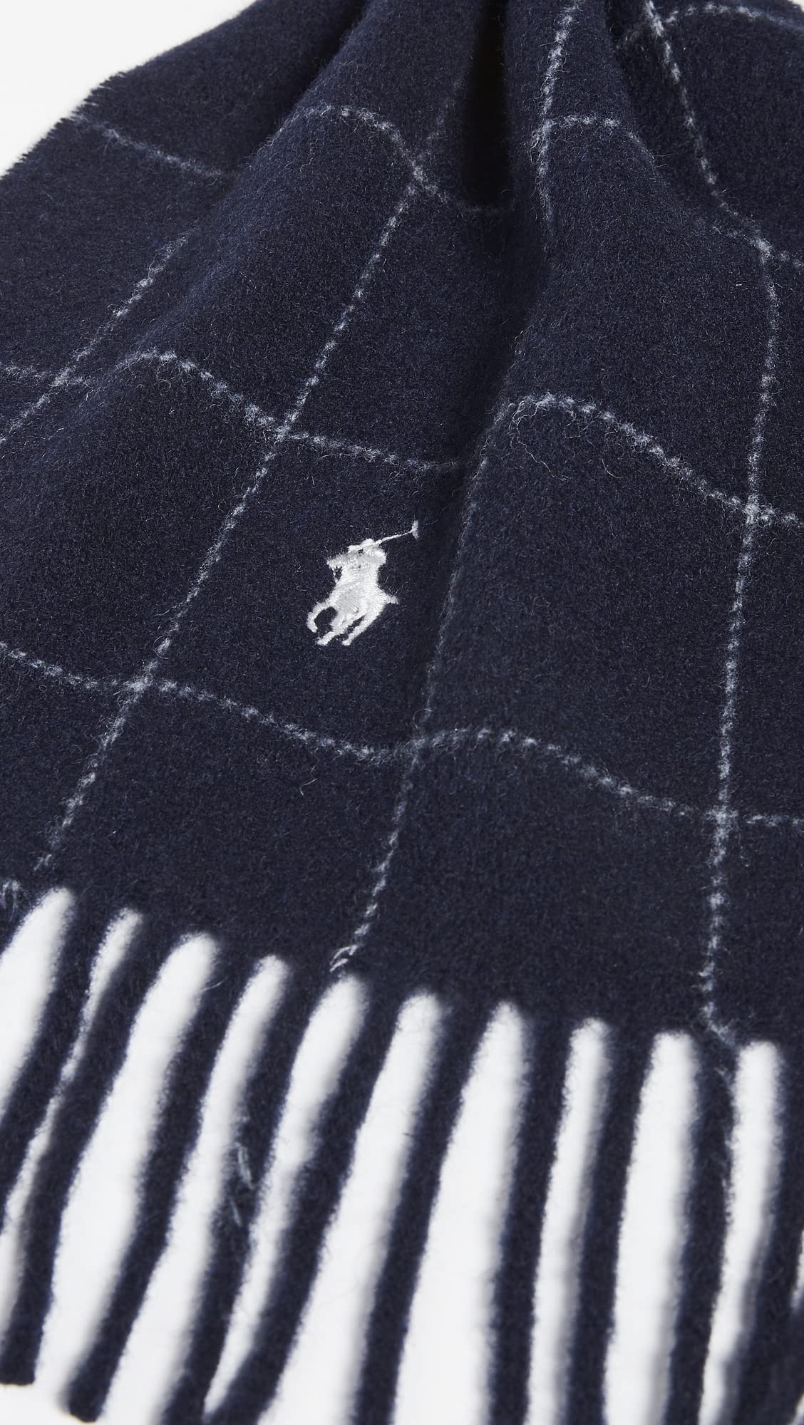 POLO RALPH LAUREN Men's Reversible Windowpane Scarf, Hunter Navy, Blue, Plaid, One Size