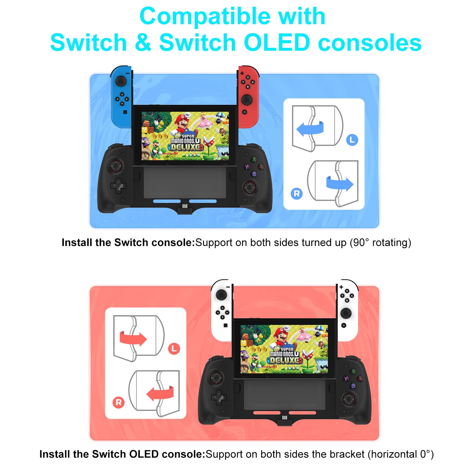 Nintendo Switch Controller for Handheld Mode, Hand Grip for Switch/Switch OLED with Turbo Button,6-Axis Gyro,Dual Motor Vibration, Back Button Mapping,PD Fast Charge