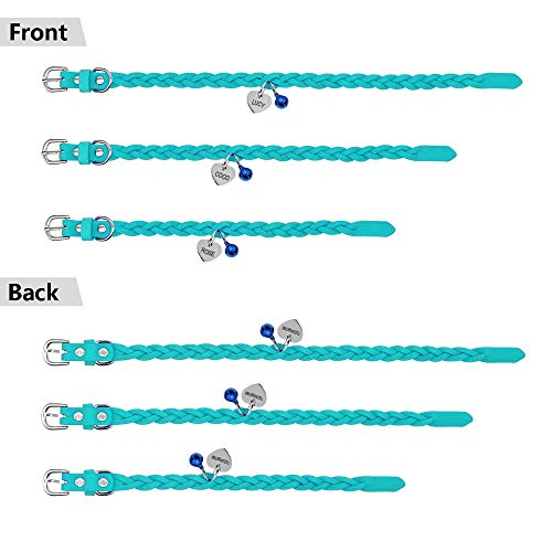Leather Dog Collar Braided Dog Puppy Cats ID Collar with Name Personalized Engraved for Small Medium Dogs Free Bell (Color : B Size : XS Code)