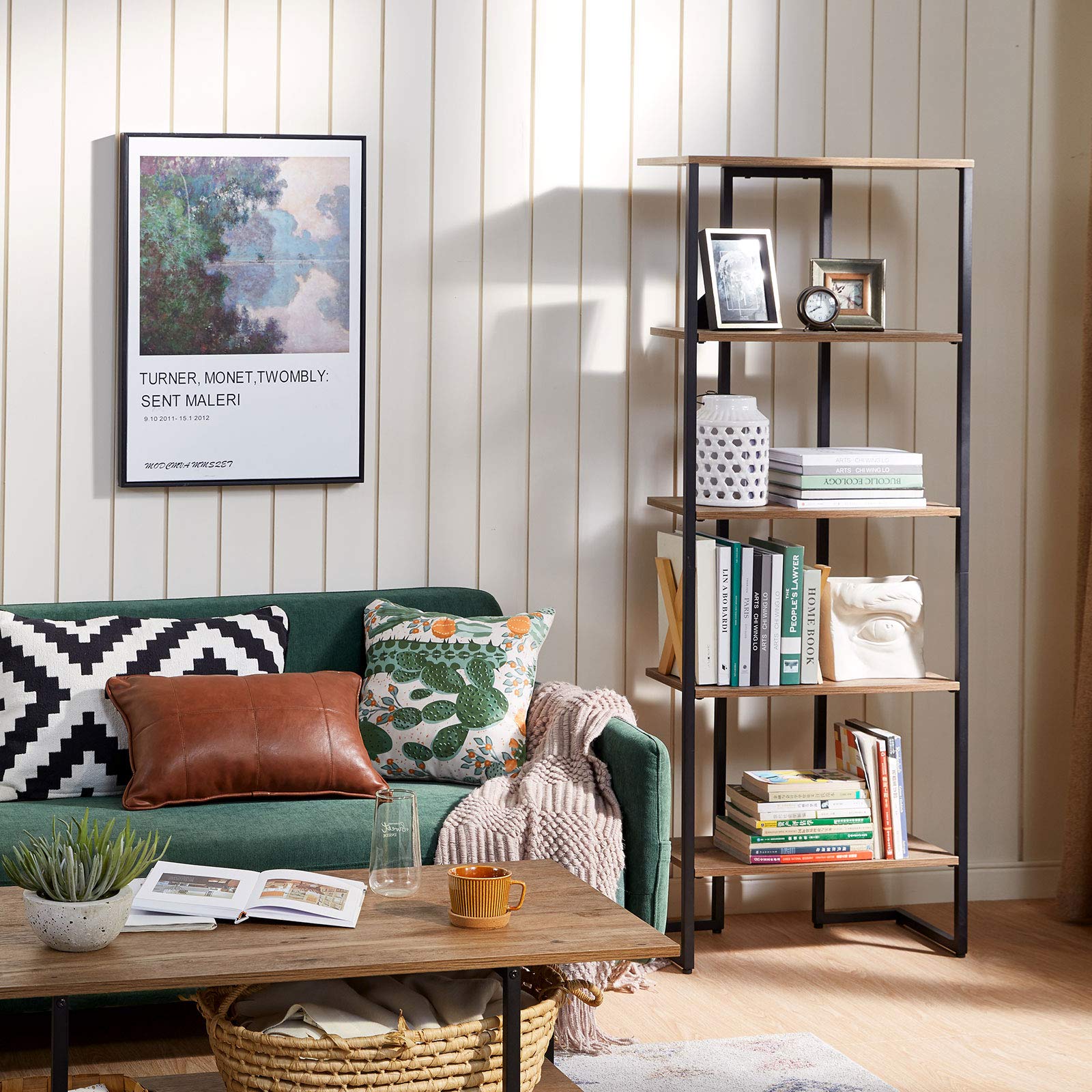 LINSY Tall Bookshelf, Bookcases and Book Shelves 5 Shelf, Modern Open Wall Bookcase, Display Standing Shelf for Living Room, Bedroom, Wood