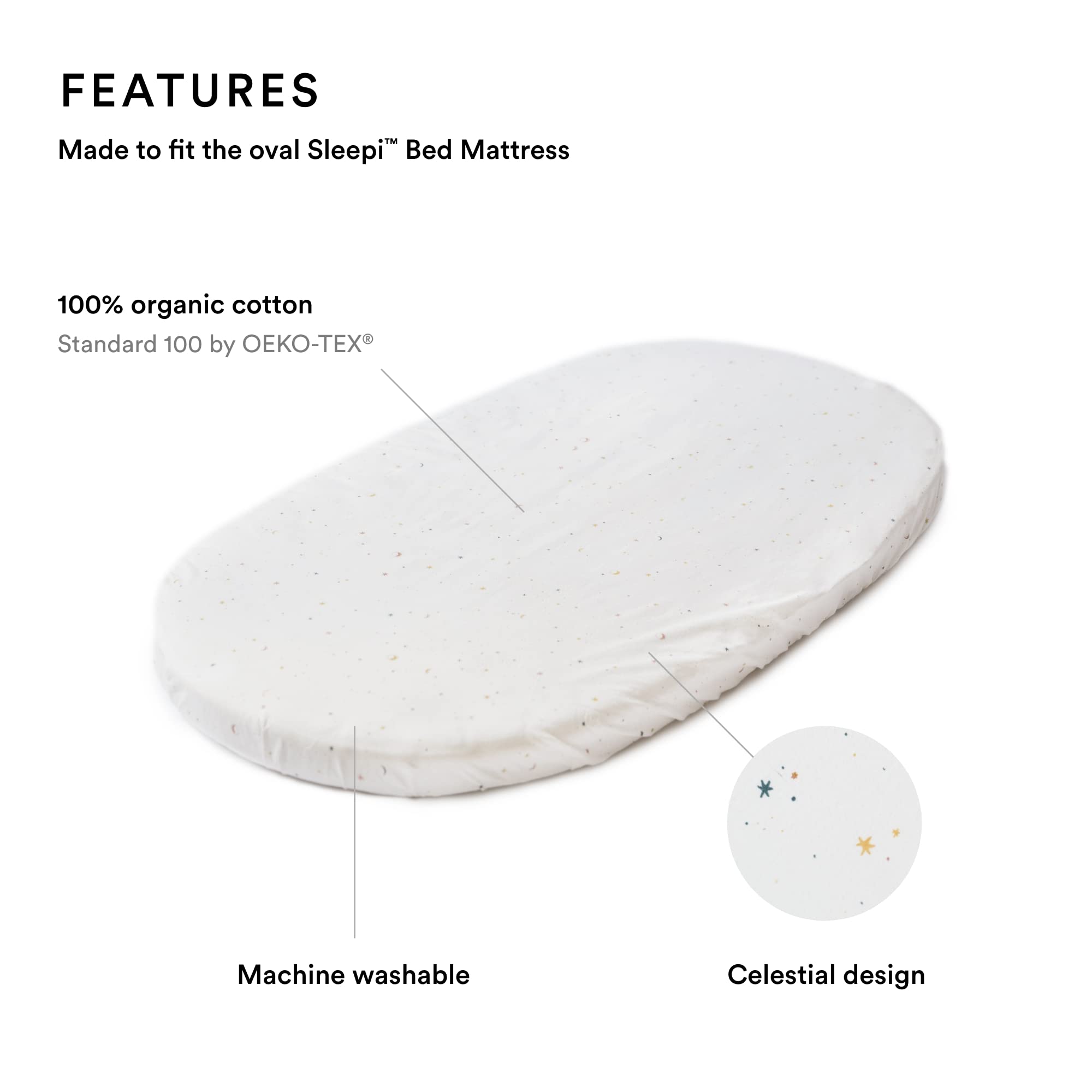 Stokke Sleepi Fitted Sheet by Pehr, Celestial - Soft Sheets for Stokke Sleepi Mini & Crib/Bed - Available in Playful Patterns - 100% Cotton