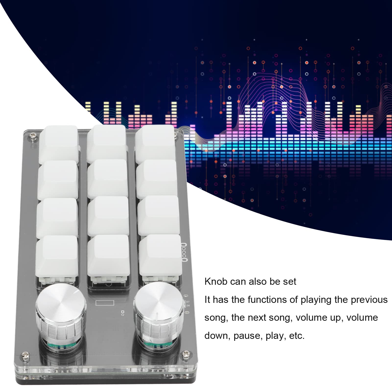 Sorandy 12 Key Macro Keyboard with Knob - One Handed Macro Mechanical Keyboard 12 Key Mini Multifunction DIY Programmable Keypad for Office Gaming Lab(Black White)