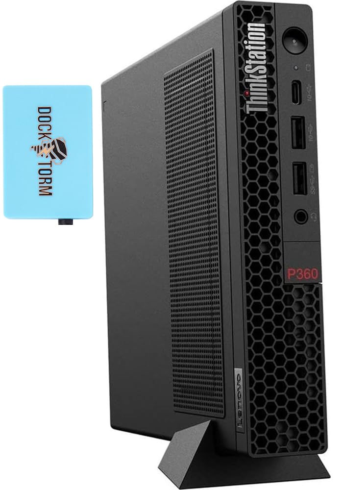 Lenovo ThinkStation P360 Tiny Business Mini Desktop (Intel i7-12700T 12-Core, 16GB RAM, 512GB PCIe SSD, T400 4GB, RJ-45, Display Port, SD Card, Black, Win 10 Pro) with KYB, Mouse, & Hub