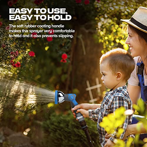 VYRL Garden Hose Nozzle with 10 Adjustable Spray Patterns, High Pressure Hand Sprayer with thumb Control anti slip design Garden hose sprayer, Best for Watering Plants, Lawns, Washing Cars & Pets