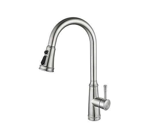 TEEKIA Kitchen Faucets,Single Handle Kitchen Sink Faucet with Pull Down Sprayer, 3-Mode Stainless Steel High Arc Retractable Sprayer Kitchen Faucet Fixture, Brushed Nickel Kitchen Faucet