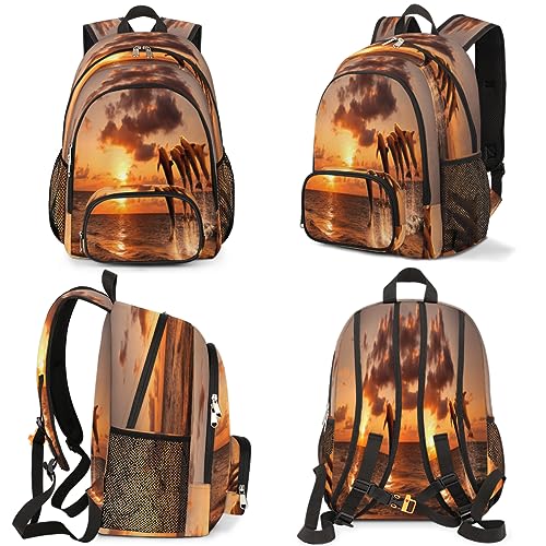 Yzrwebo Dolphins Backpack for Women Men Ocean Animal Dolphin Lightweight Backpack with Multiple Pockets Laptop iPad Tablet Travel Sports Bag Casual Daypack Backpack Adjustable Shoulder Straps
