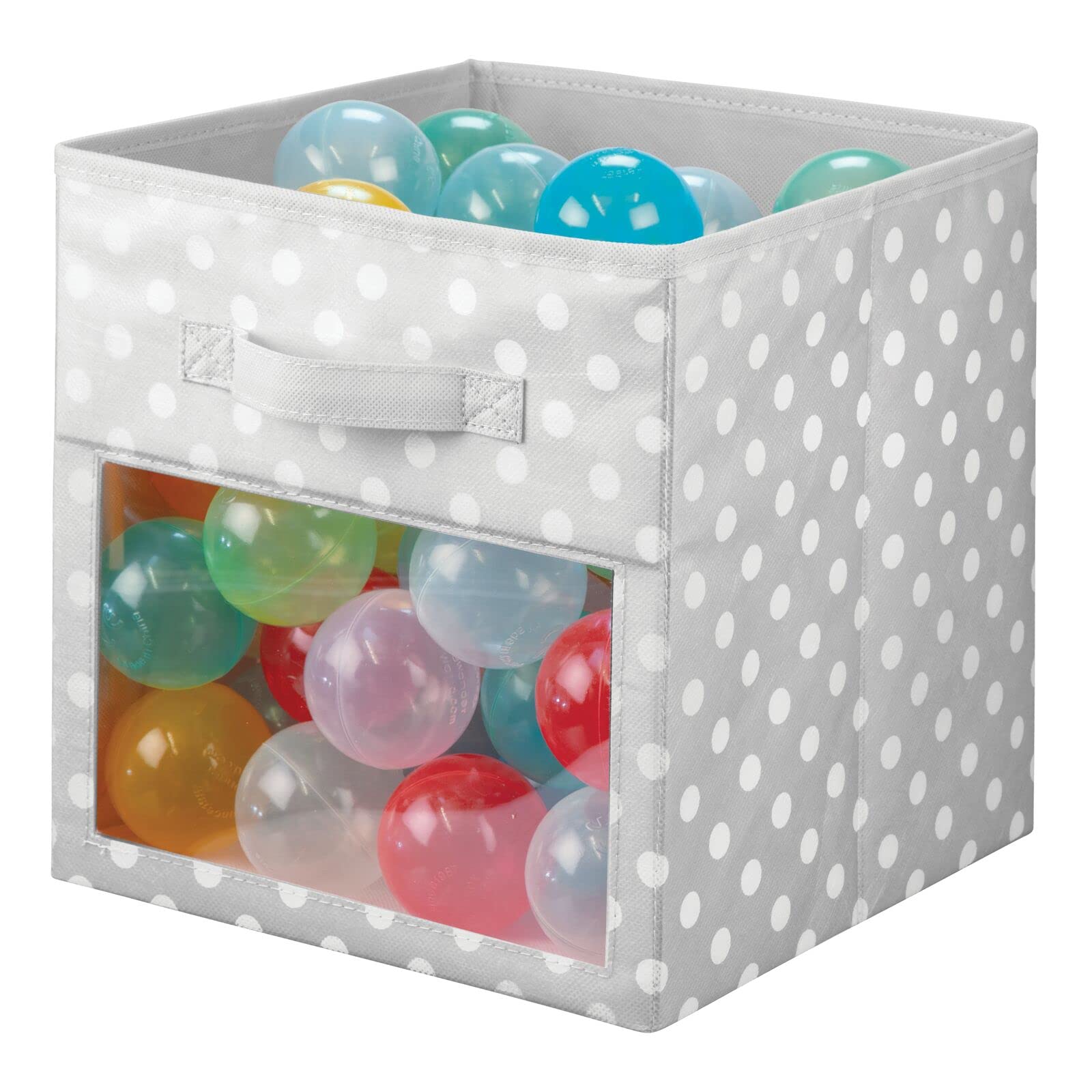 mDesign Fabric Nursery/Playroom Closet Storage Organizer Bin Box, Front Handle/Window for Cube Furniture Shelving Unit, Hold Toys, Clothes, Diapers, Bibs, Lido Collection, 6 Pack, Gray/White Polka Dot