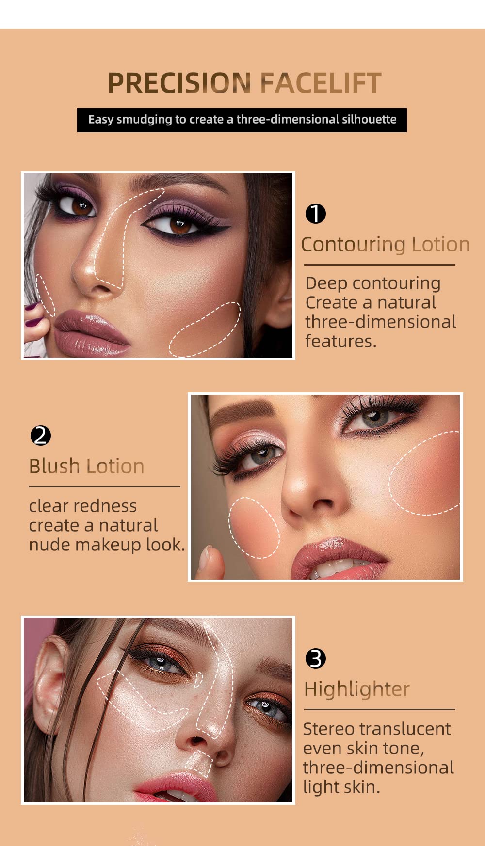 URQT Cream Bronzer Contour Beauty Wand, Highlighter Blush With Cushion Applicator, Liquid Face Makeup Wand Lightweight Natural Super Silky Stick Light (4# Highlight Pearl White)