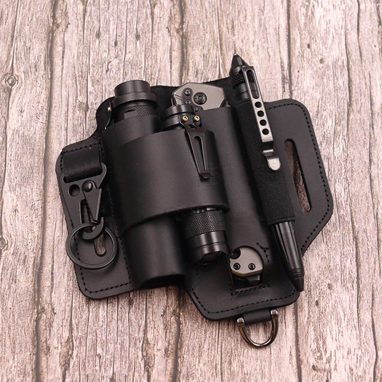 YIFULIN Leather Belt Sheath with Key Holder Pen Clip Tactically Tool Holsters Multitool Leather Sheath Organizers Belt Waist Bag Multitool Pockets Organizer Pouch