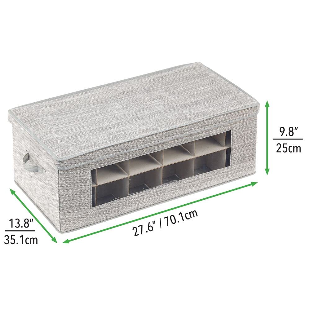 mDesign Large Fabric Storage Box with Lid, Dividers, Front Window - Stackable Storage Organization Containers for Holiday Decorations, Ornament, Wrapping Paper, Lights, Taupe Stripe