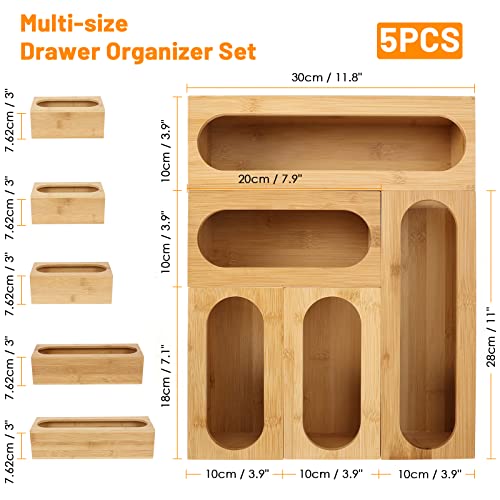 WICHEMI Food Bag Storage Organizer - Bamboo Bag Container Dispenser for Kitchen Drawer Food Storage Bag Holders Compatible with Ziplock, Gallon, Quart, Sandwich, Snack, Candy Variety Size Bags