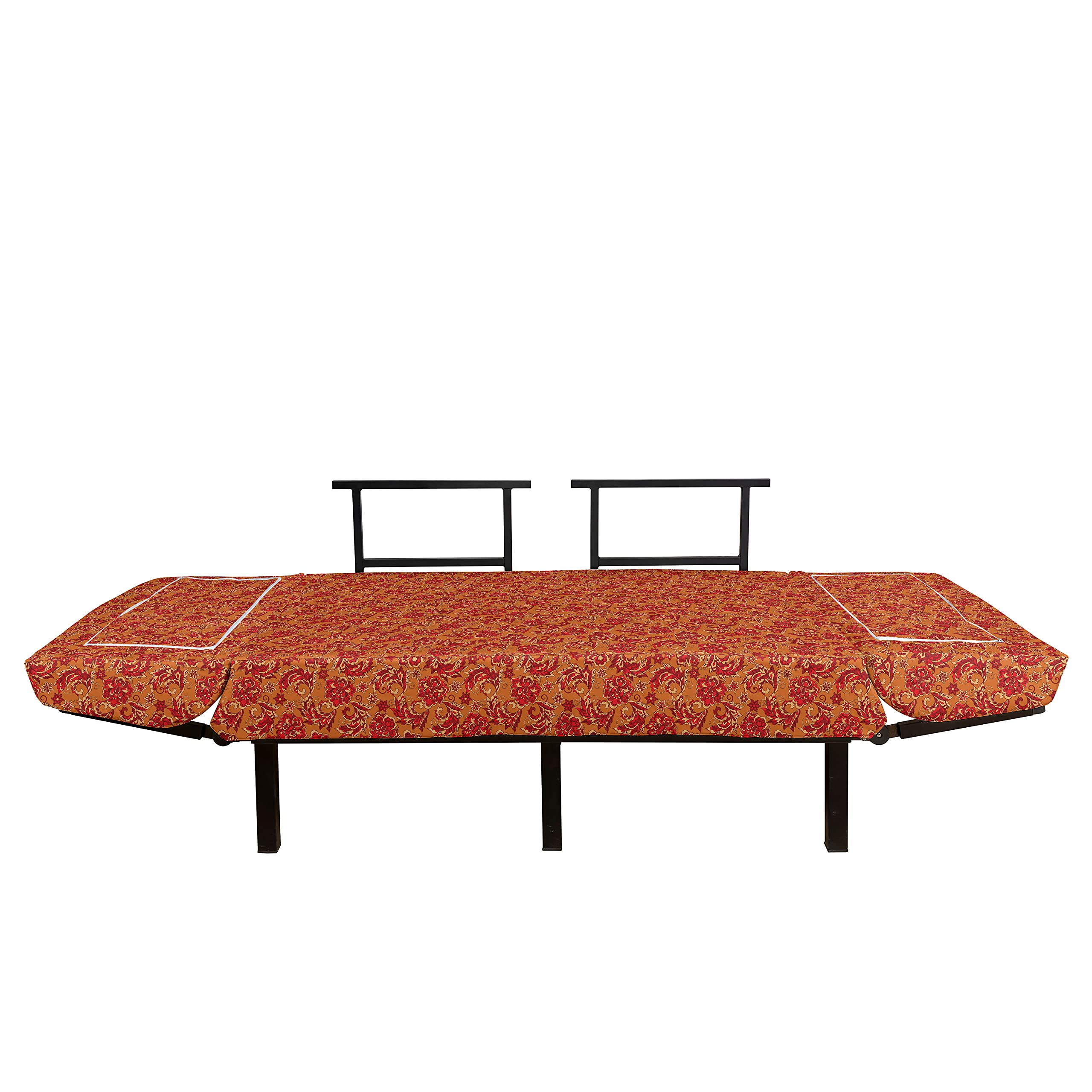 Lunarable Batik Futon Couch, Nostalgic Western European Medieval Renaissance Inspired Eastern Bohemian Pattern, Daybed with Metal Frame Upholstered Sofa for Living Dorm, Loveseat, Red Orange