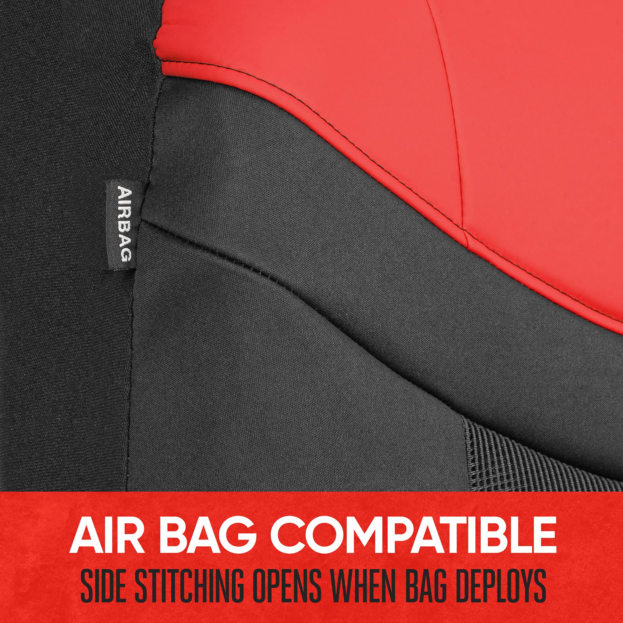 Motor Trend Premium LuxeSport Red Car Seat Covers for Front Seats, 2 Pack – Automotive Seat Protectors with Comfortable Mesh Back & Faux Leather Headrest, Interior Covers for Car Truck Van SUV