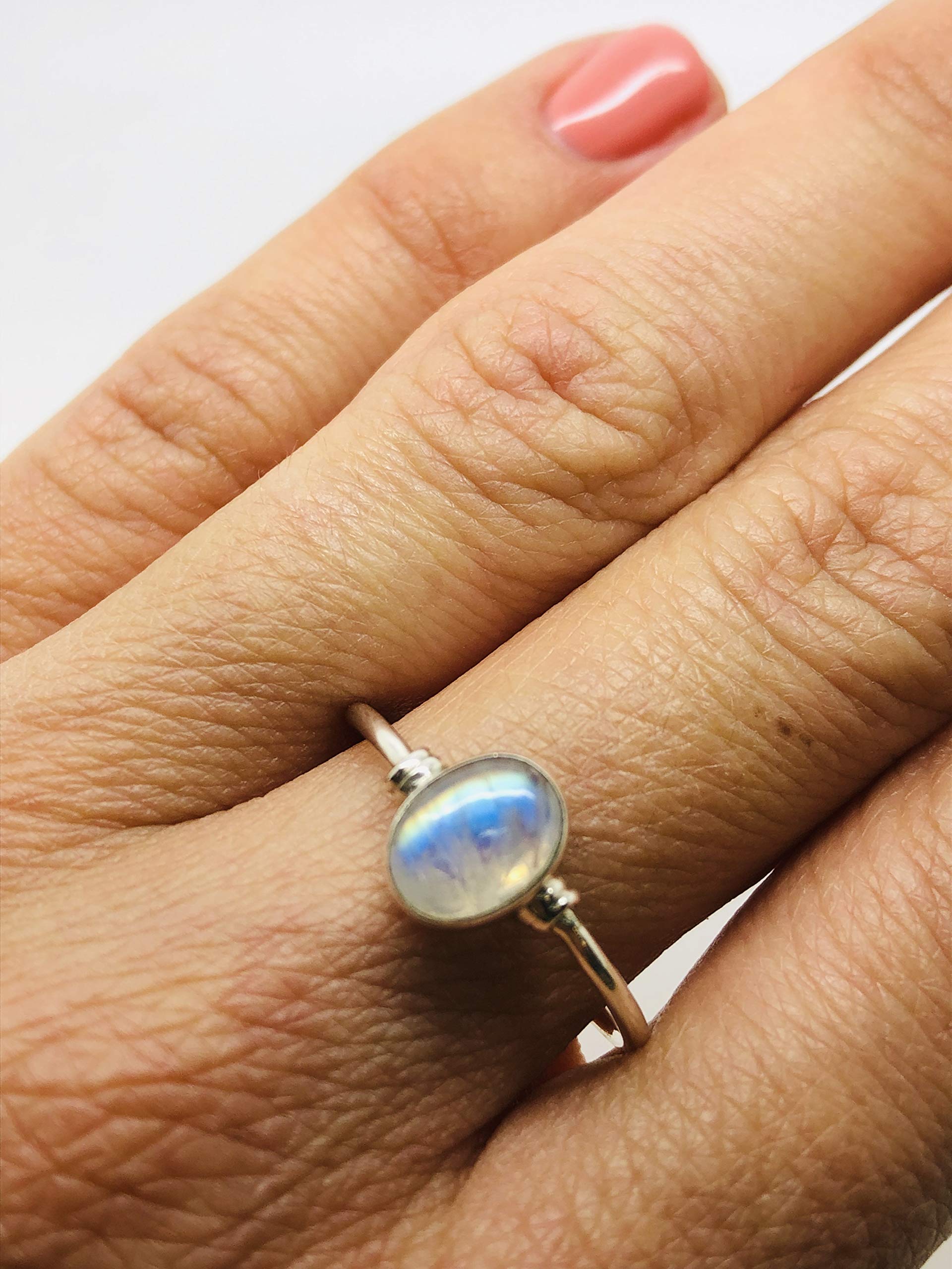 Koral Jewelry Oval Moonstone Delicate Ring 925 Sterling Silver Vintage Boho Chic (5)