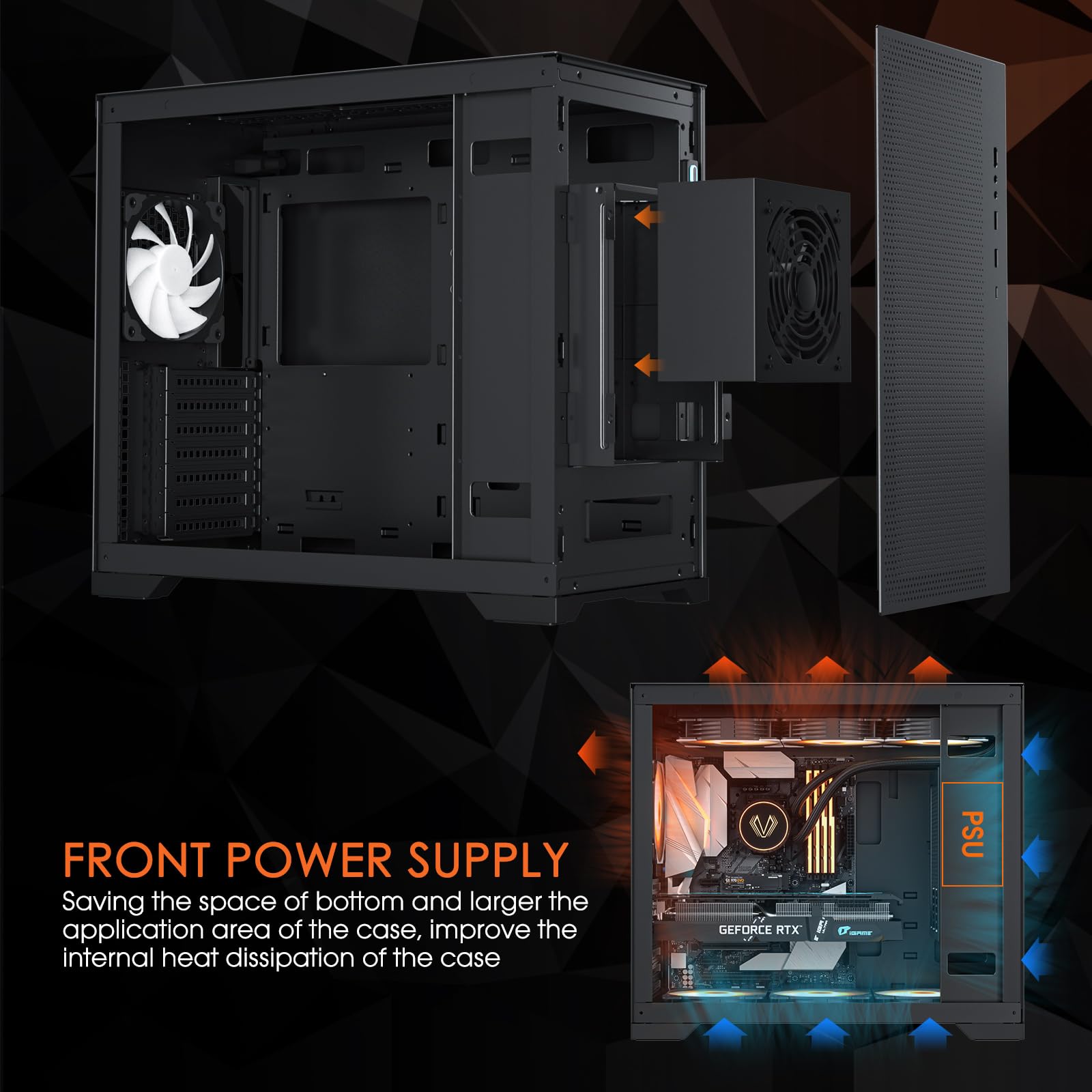 Vetroo AL-MESH-7C Compact ATX PC Case, Front Power Supply, Top 360mm Radiator Support, Type-C & USB 3.0 I/O Panel, High-Airflow Mesh Gaming Case w/Rear 120mm Addressable RGB & PWM Fan
