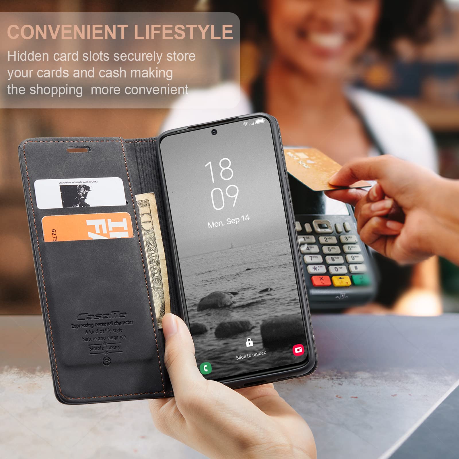 Kowauri Case for Samsung Galaxy S23,Classic Design Leather Wallet Magnetic Closure Flip Case with Kickstand Card Holder Slot Shockproof Protective Cover for Samsung Galaxy S23 5G (Black)