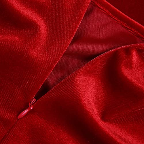Pinkpaopao Plus Size Women's Prom Dress Hollow Out Sequins Long Sleeve High Waisted Patchwork Elegant Midi Dress Red