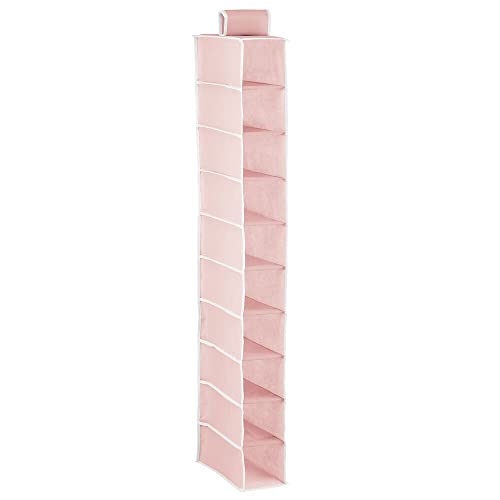 mDesign Soft Fabric Closet Organizer - Holds Shoes, Handbags, Clutches, Accessories - 10-Shelf Over Rod Hanging Storage Unit - Pink/White