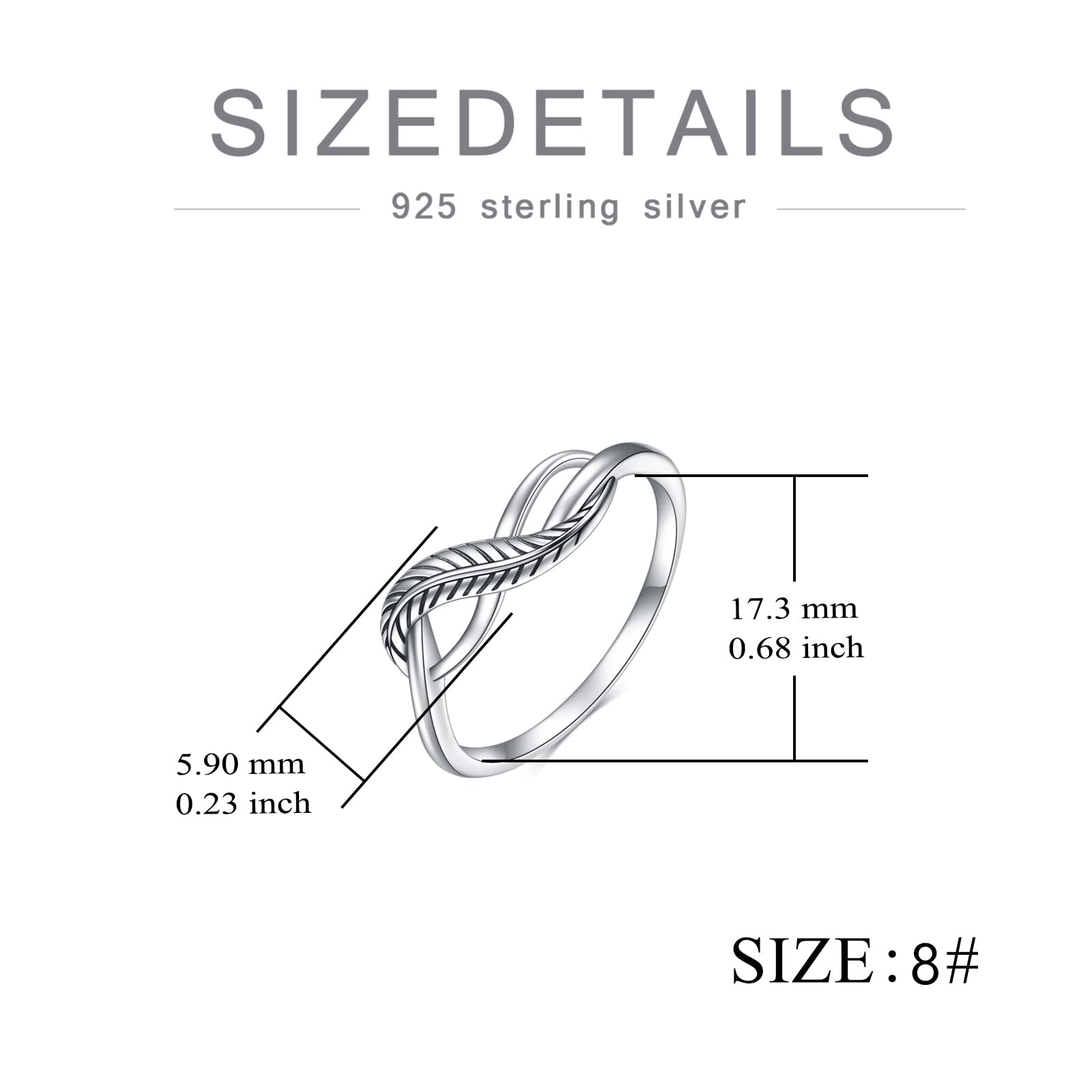 POPKIMI 925 Sterling Silver Feather Ring Angel Wings Leaf Wedding Ring for Women Girls Men (8)