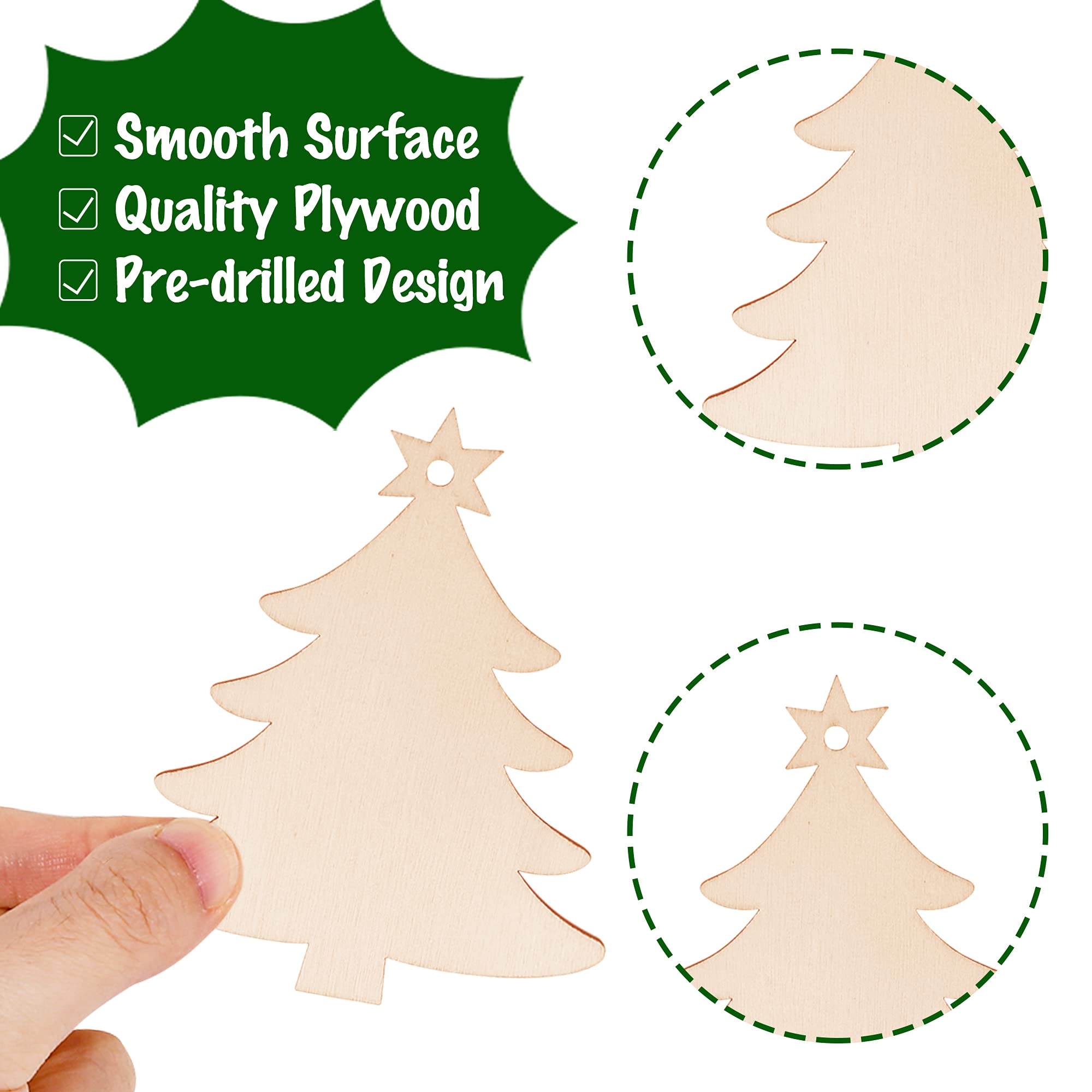 Max Fun 100PCS DIY Wooden Christmas Ornaments Unfinished Predrilled Wood Circles for Crafts Centerpieces Holiday Hanging Decorations in 10 Shapes